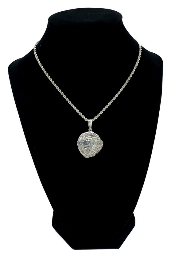 Vintage Sterling Silver Spanish Coin Pendant Necklace… - Gem
