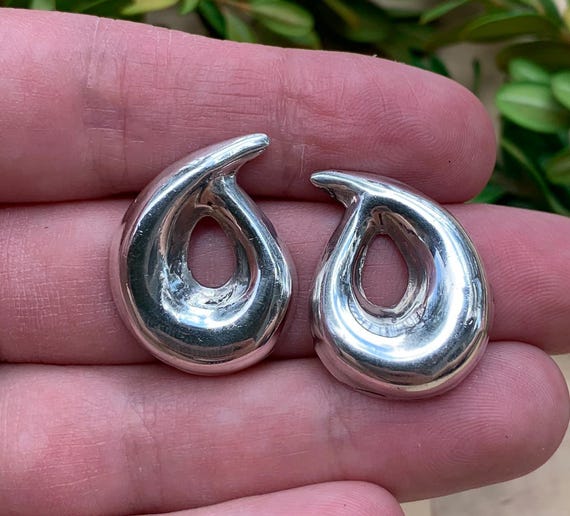 Vintage Modernist Sterling Silver Post Earrings/ Mode… - Gem