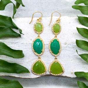 14k Yellow Gold Sterling Silver Chrysoprase Green Onyx Topaz Earrings/ 14k Gold Chrysoprase ...