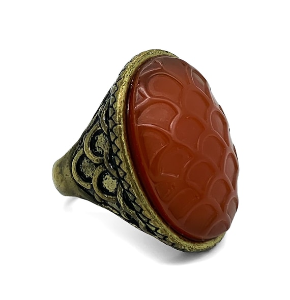 Vintage Barse Bronze Carved Dragon Scale Carnelian Ar… - Gem