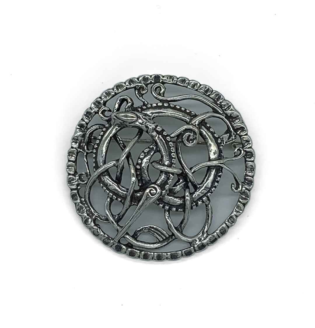 Vintage Celtic Viking Sterling Silver Dragon Serpent Knot Pin Brooch ...
