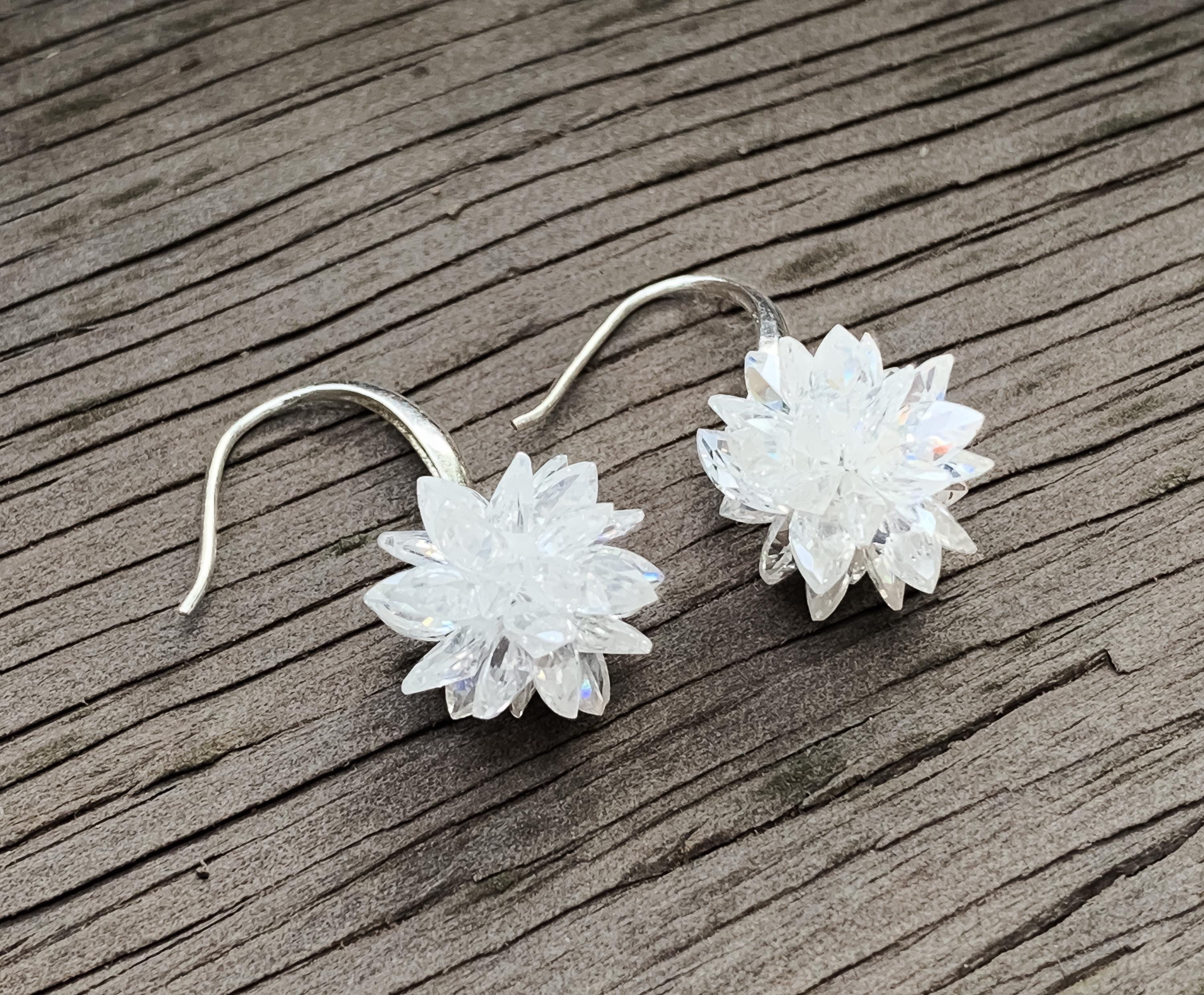 Vintage Sterling Silver Crystal Spike Earrings/ Winter Snowflake Drop ...