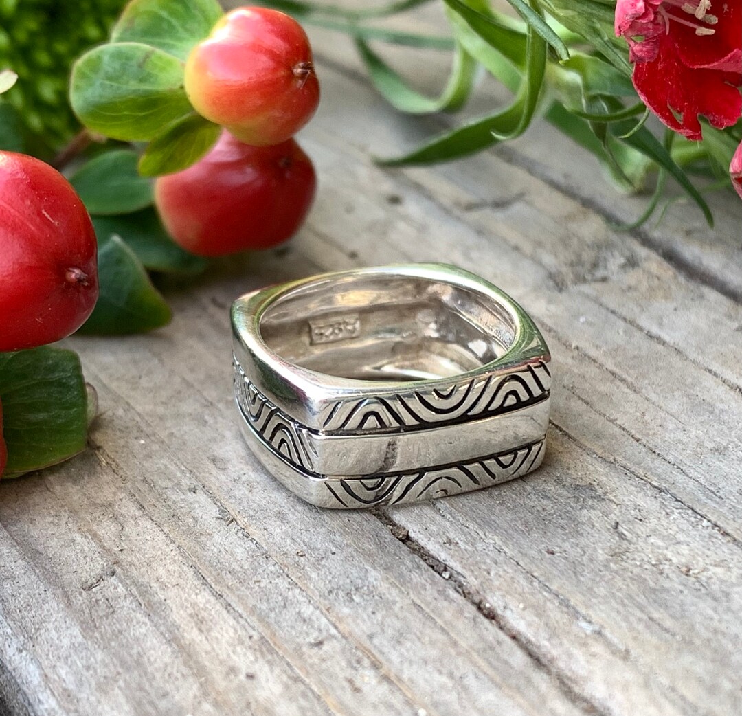 Vintage Sterling Silver Square Geometric Design Band Ring Size 6.5 ...