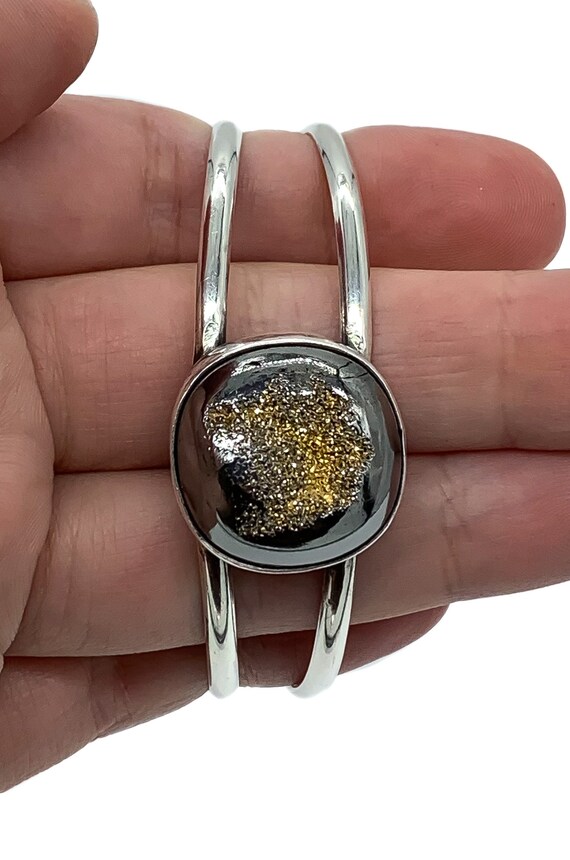 Vintage Artisan Sterling Silver Pyrite Druzy Cuff Bra… - Gem