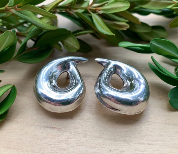 Vintage Modernist Sterling Silver Post Earrings/ Mode… - Gem