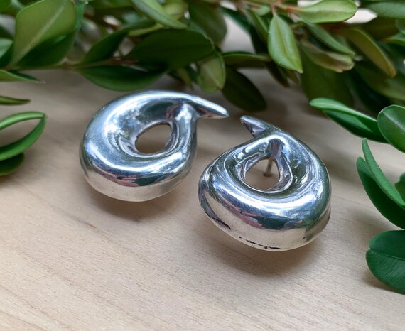 Vintage Modernist Sterling Silver Post Earrings/ Mode… - Gem