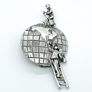 Vintage Mid Century Paint the World Globe Earth Silver Tone Pin Brooch ...