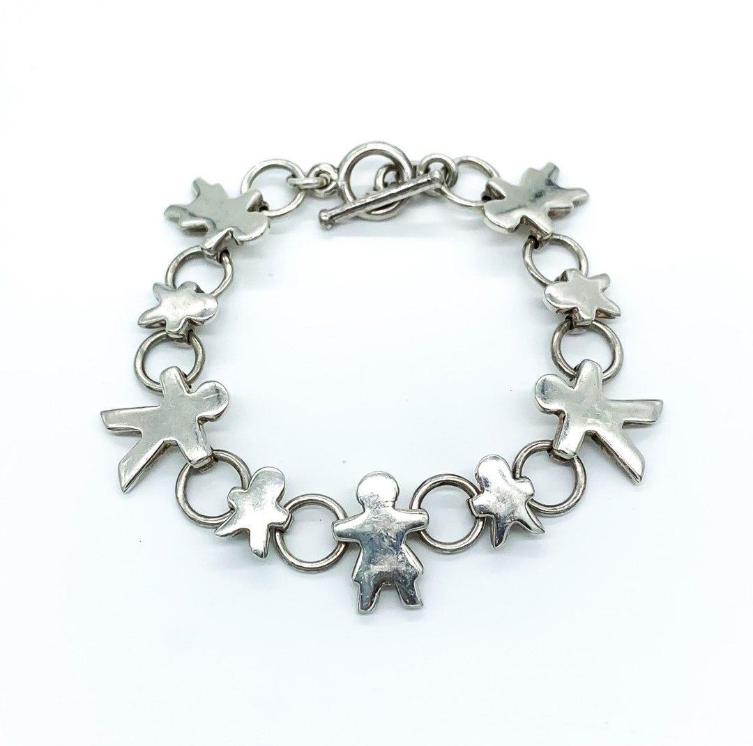 Vintage Heavy Sterling Silver People Holding Hands Family Link Bracelet ...