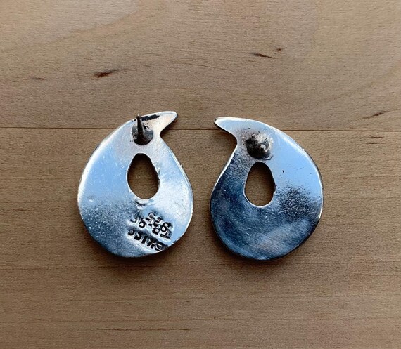 Vintage Modernist Sterling Silver Post Earrings/ Mode… - Gem