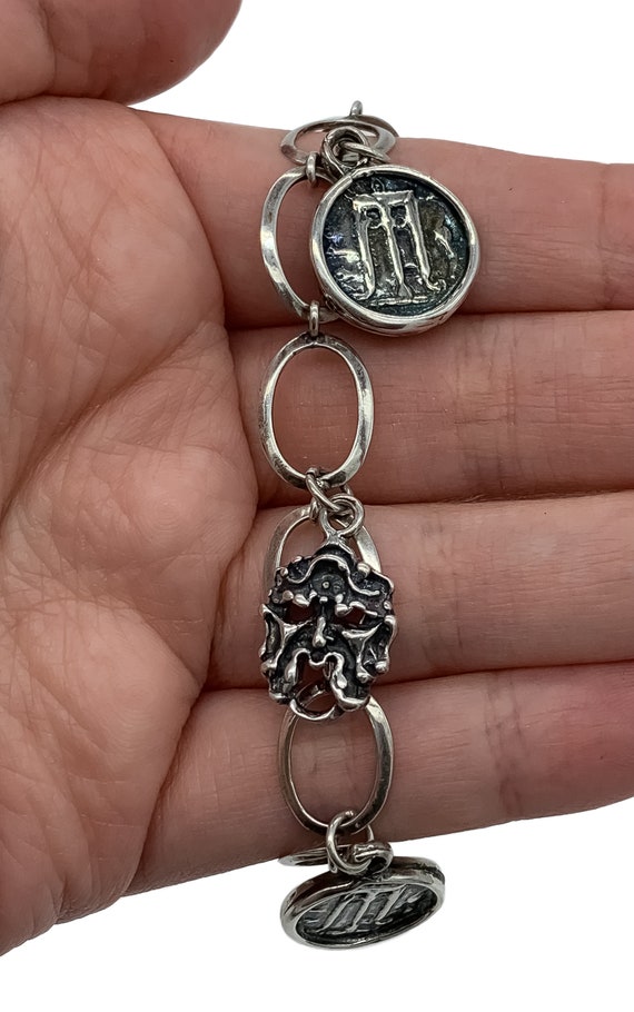 Vintage Sterling Silver Green Man Symbol Charm Link B… - Gem