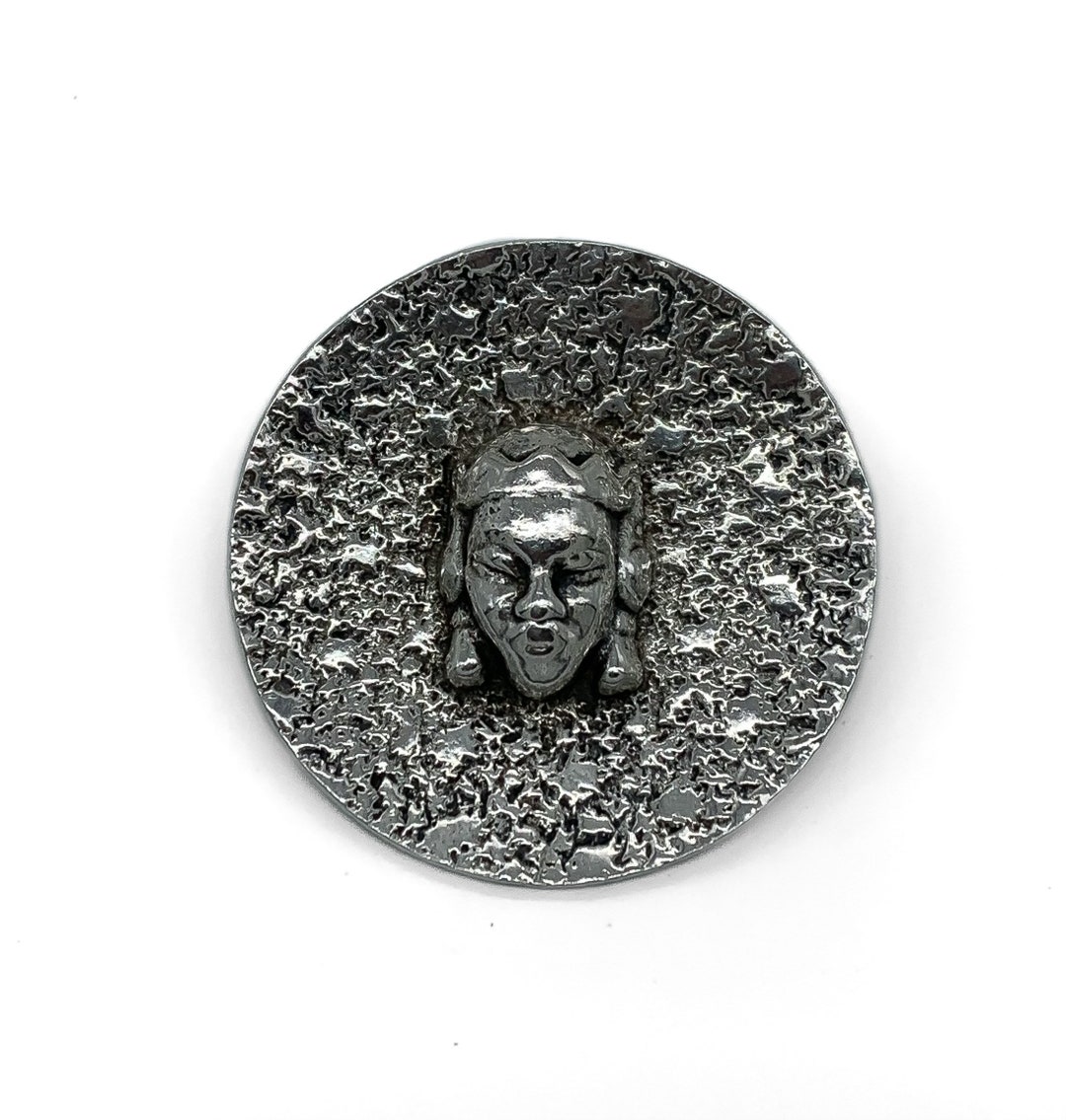 Vintage African Southeast Asian Cultural Sterling Silver Face Disk Pin ...