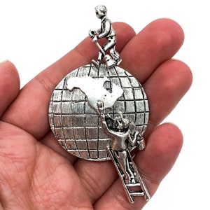 Vintage Mid Century Paint the World Globe Earth Silver Tone Pin Brooch ...