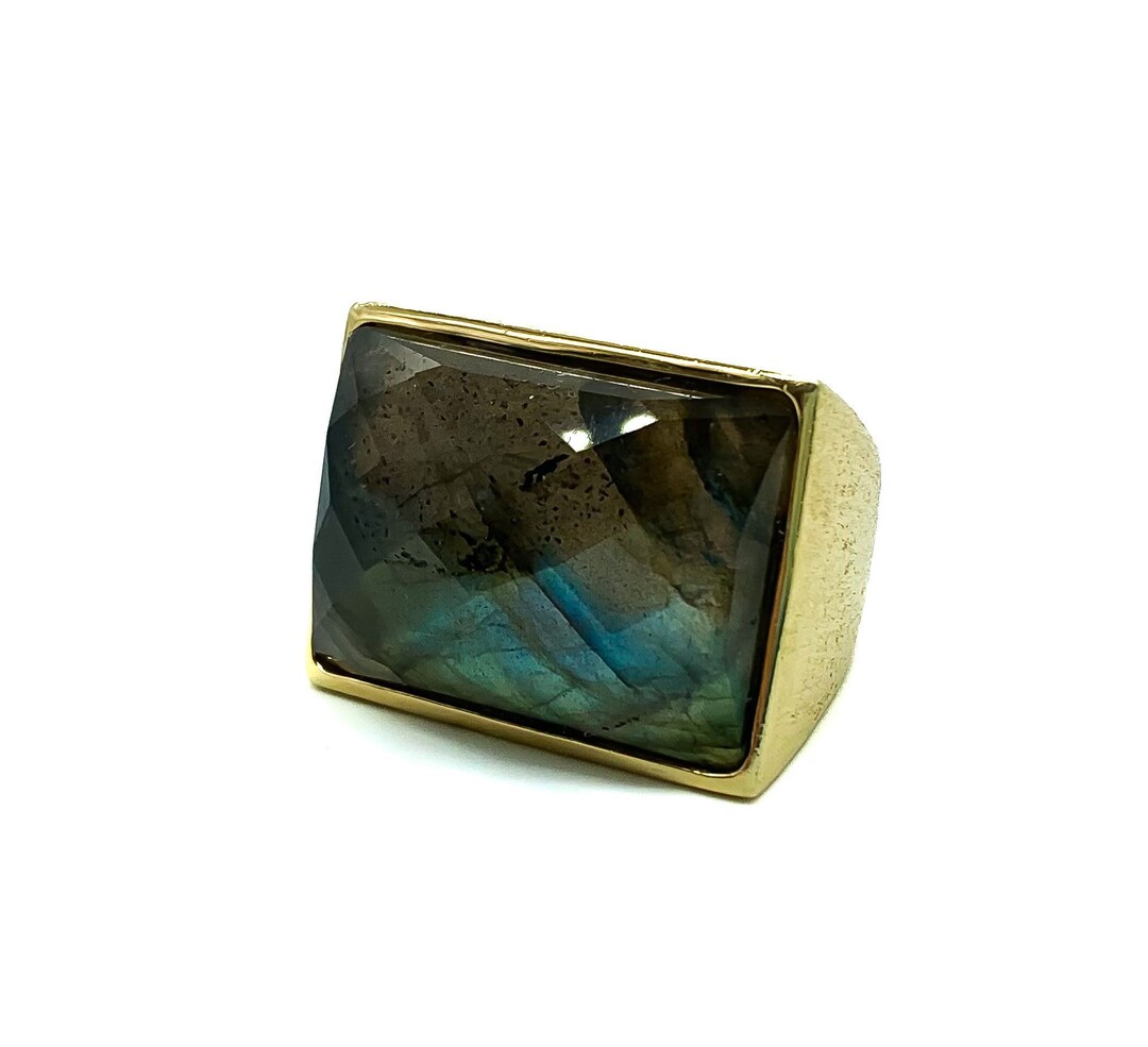 Vintage Modernist 14k Yellow Gold Vermeil Sterling Silver Labradorite ...