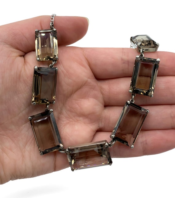 Vintage Japan Sterling Silver Smoky Topaz Riviere Col… - Gem