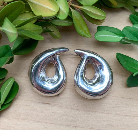 Vintage Modernist Sterling Silver Post Earrings/ Mode… - Gem