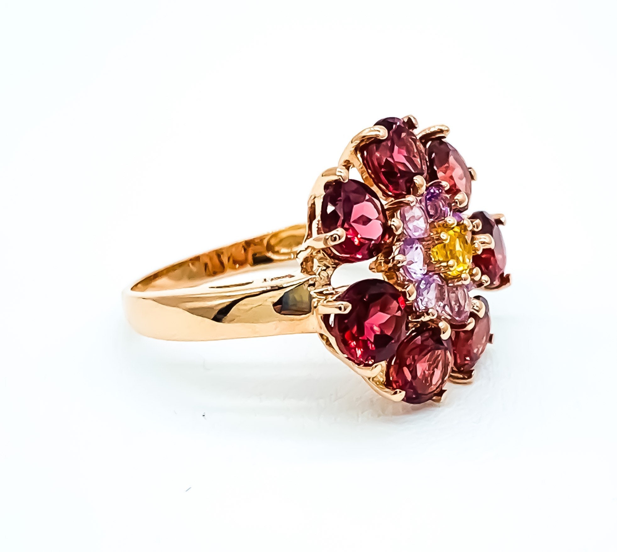 Rose Gold Sterling Silver Rhodolite Garnet Amethyst Citrine Floral ...