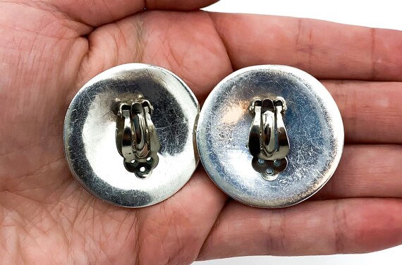 Vintage Big Sterling Silver Puffy Round Clip On Earri… - Gem