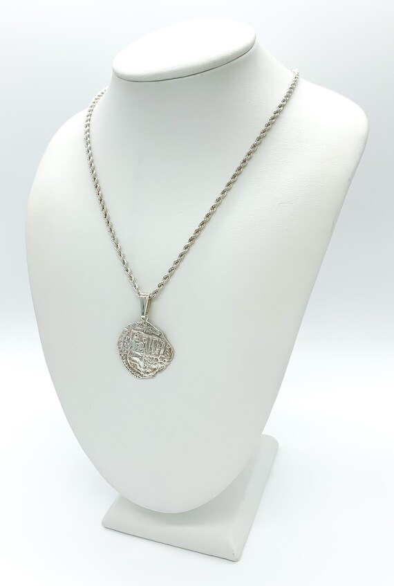 Vintage Sterling Silver Spanish Coin Pendant Necklace… - Gem