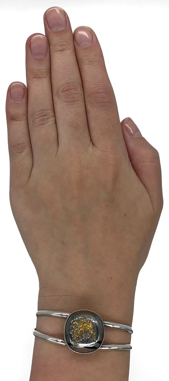 Vintage Artisan Sterling Silver Pyrite Druzy Cuff Bra… - Gem