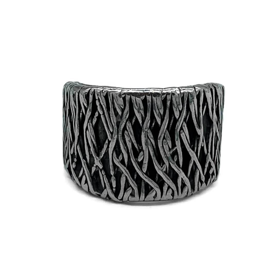 Vintage Brutalist Modernist Wire Textured Sterling Silver Wide Band ...