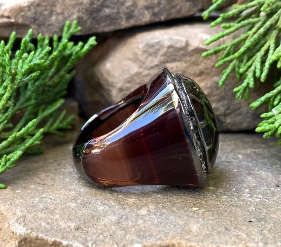 Vintage Sterling Silver Brown Lucite Clear CZ Chunky … - Gem