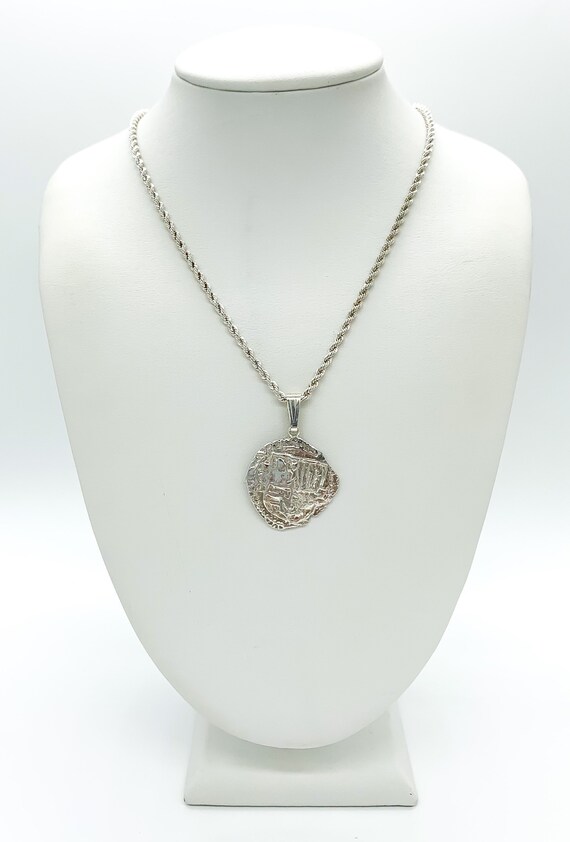 Vintage Sterling Silver Spanish Coin Pendant Necklace… - Gem