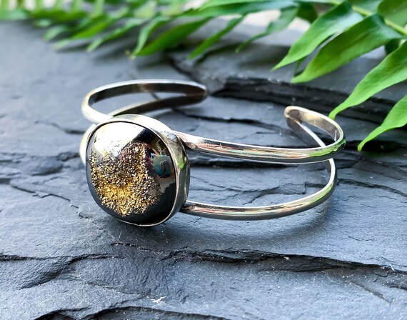 Vintage Artisan Sterling Silver Pyrite Druzy Cuff Bra… - Gem