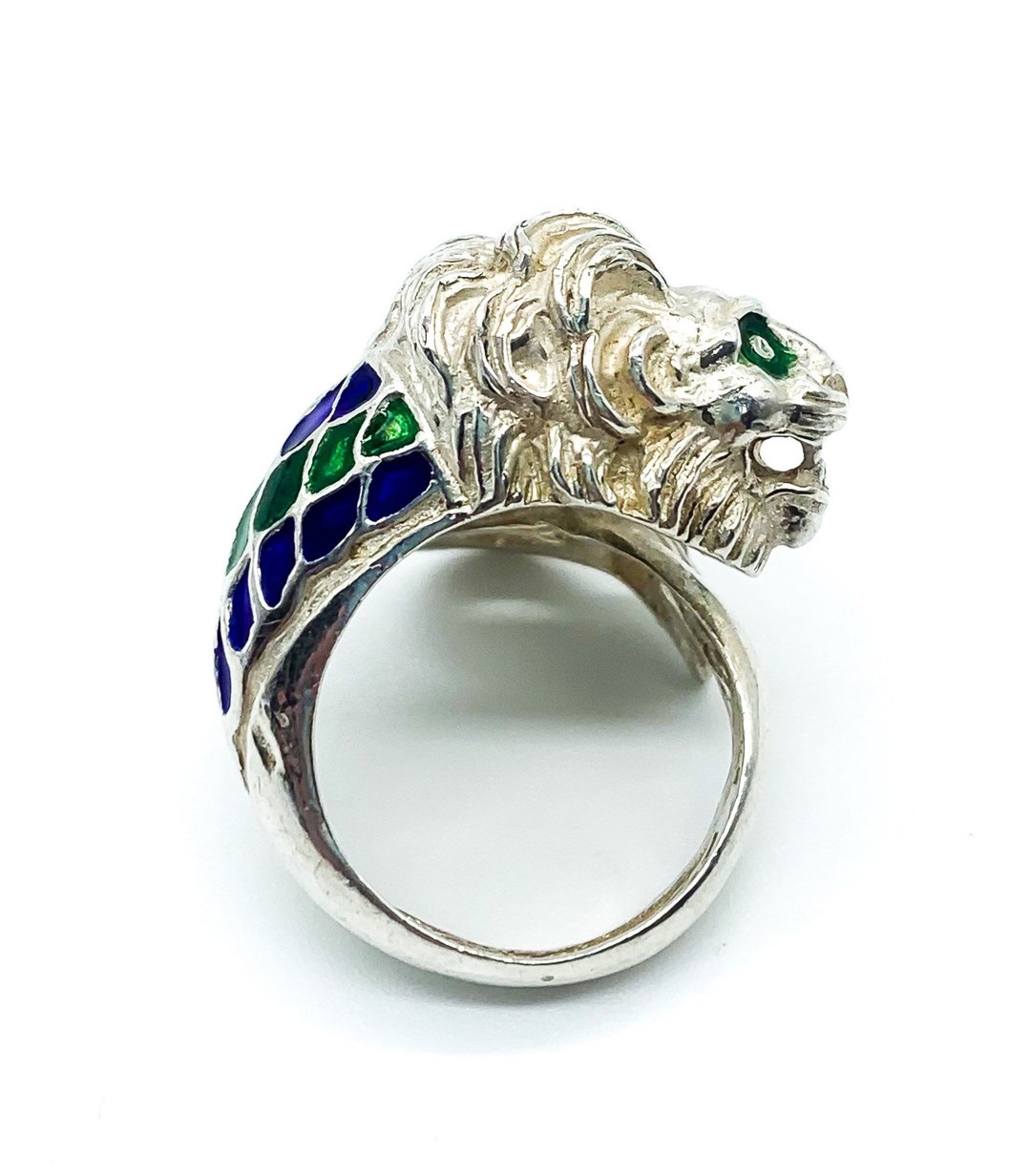 Vintage Italian Renaissance Style Sterling Silver Lion Cloisonné Enamel ...