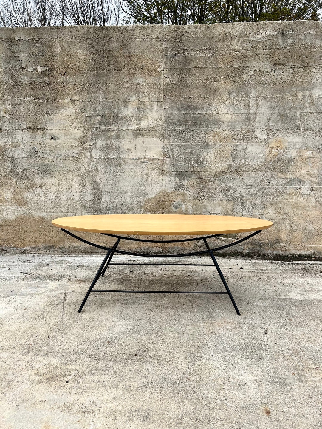 Cool Elliptical Cocktail Table With Metal Base - Etsy