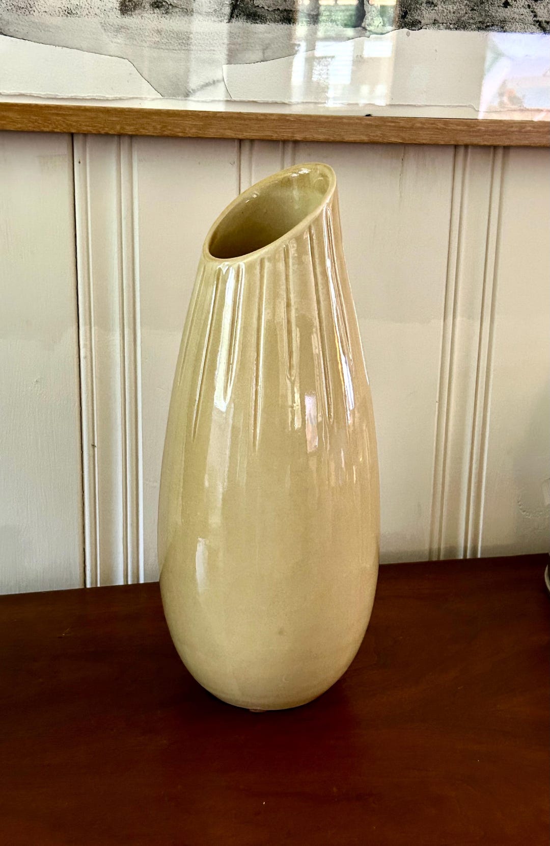 Vintage MCM Glazed Ceramic Tall Vase With Rays - Etsy