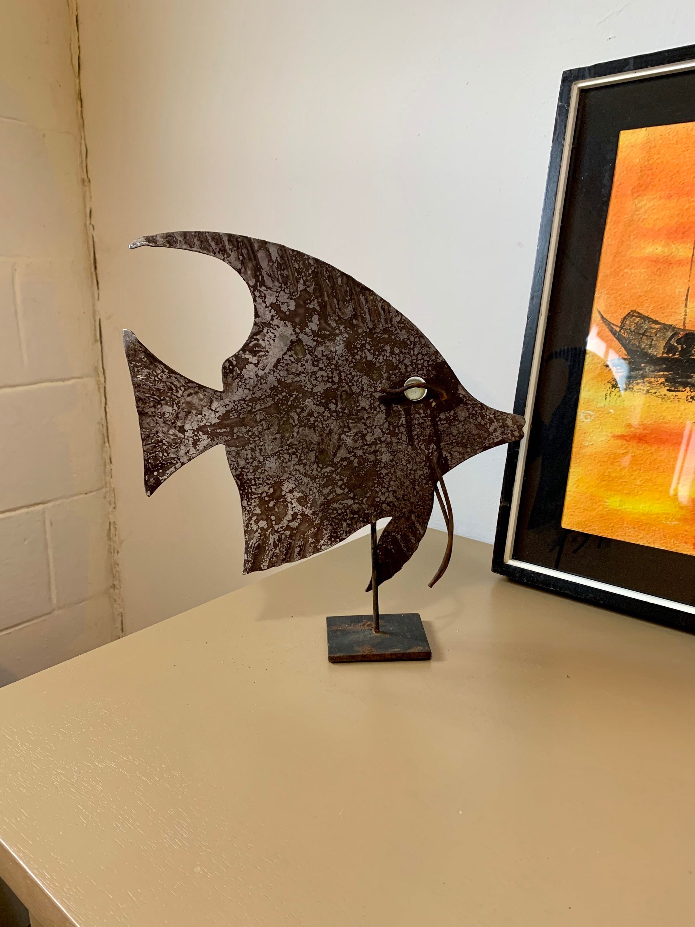 Figurines Sculpture Rustic Distressed Metal Angelfish Sculpture etna.com.pe