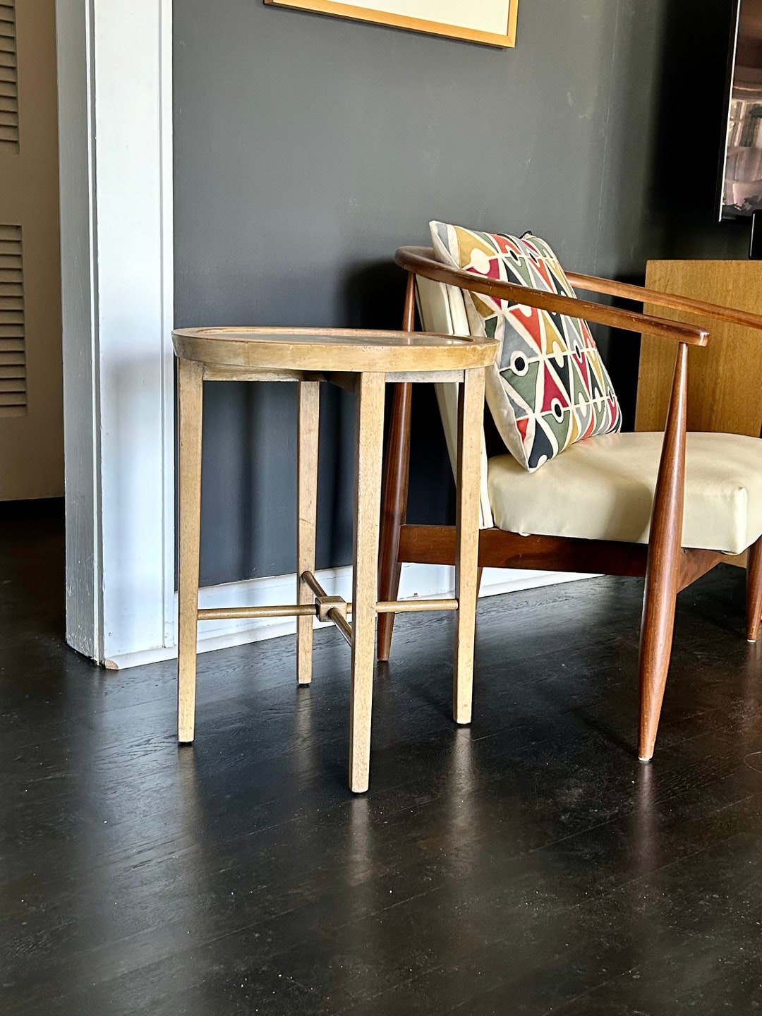 Vintage Mid Mod Walnut Stand With Cross Stretcher Base - Etsy