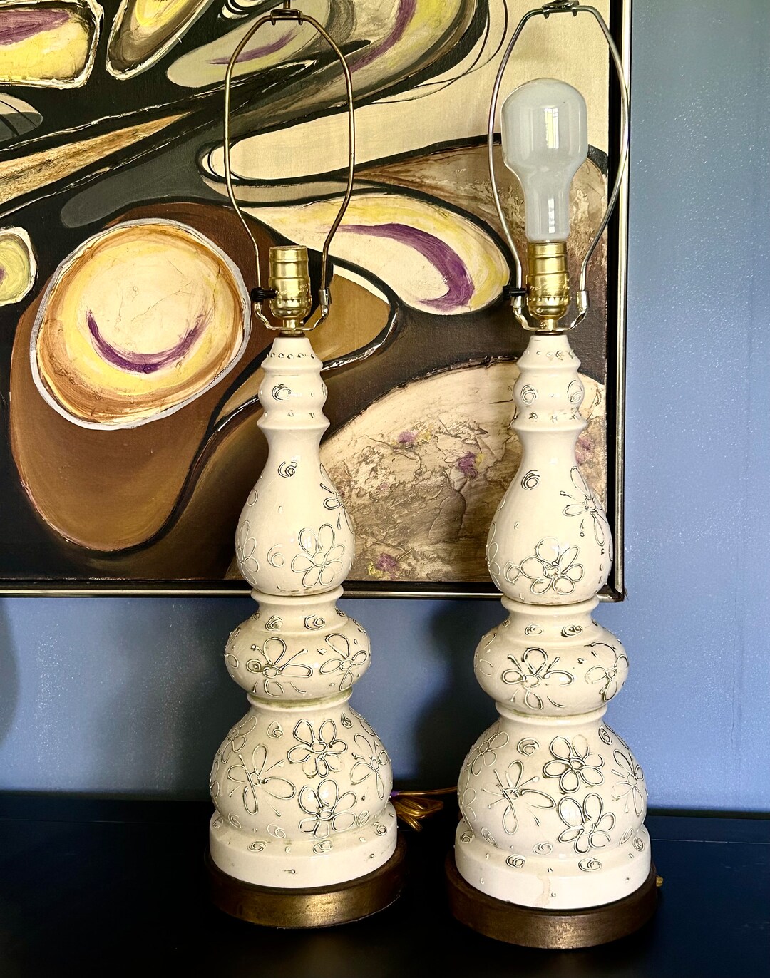 Pair of Vintage Mid Mod Ceramic Table Lamps - Etsy