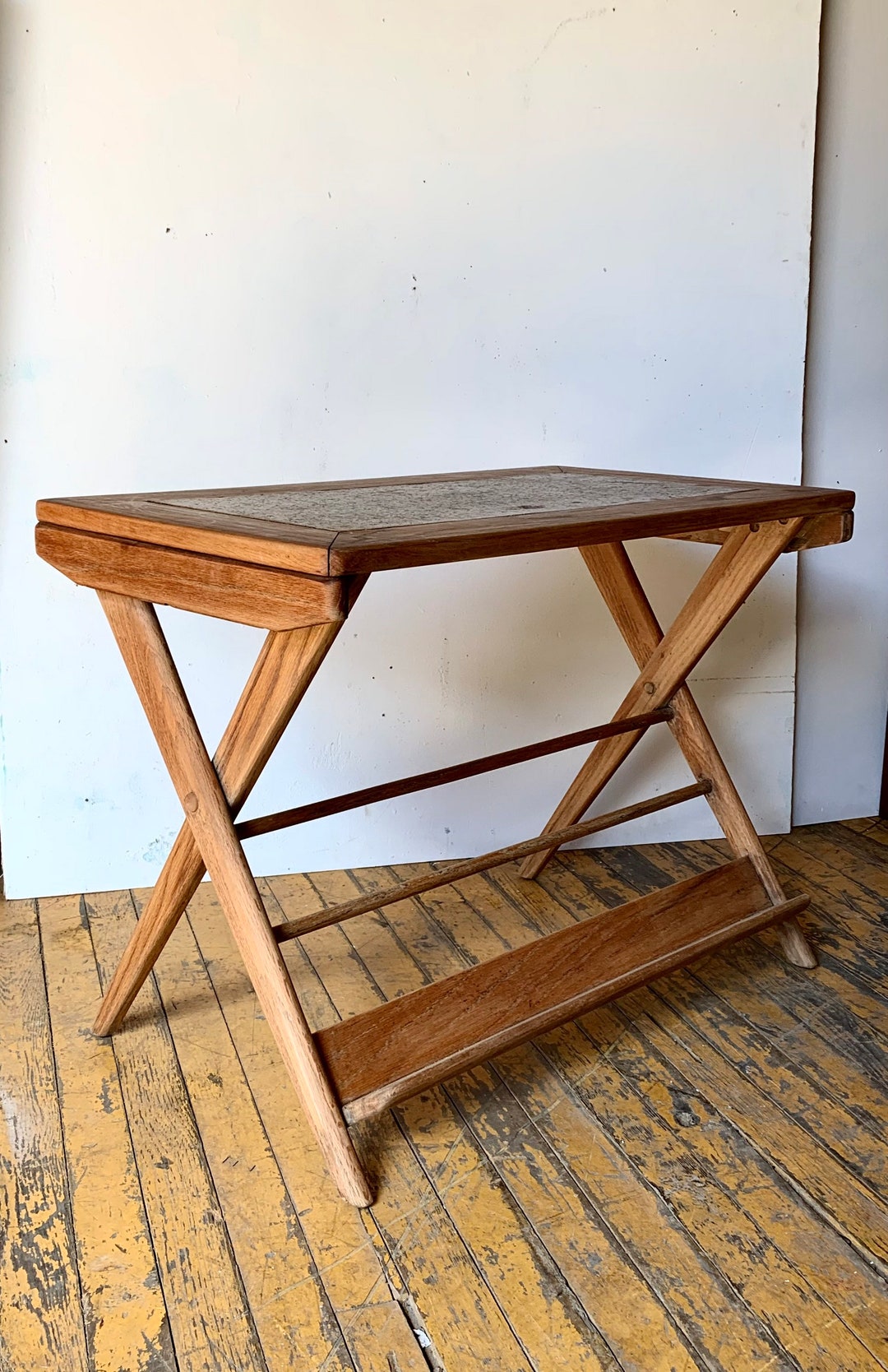 Vintage Serving Table With Scissor Legs and Cork Top - Etsy