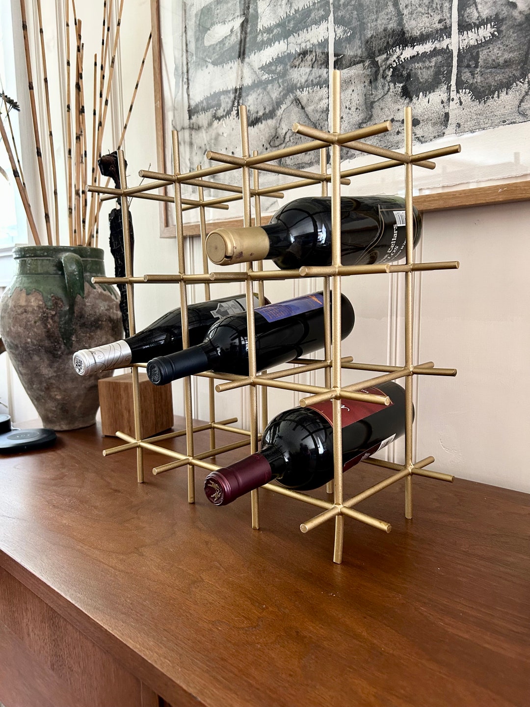 Fine Modern Metal Rod Wine Bottle Holder - Etsy