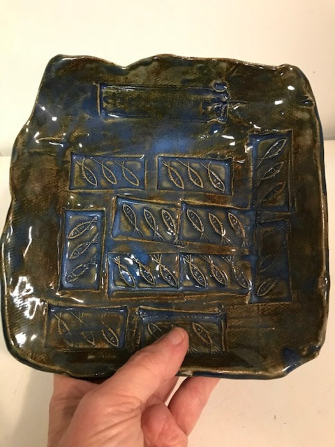 Primative Modern Glazed Ceramic Fish Pattern Collectible Art Dish - Etsy