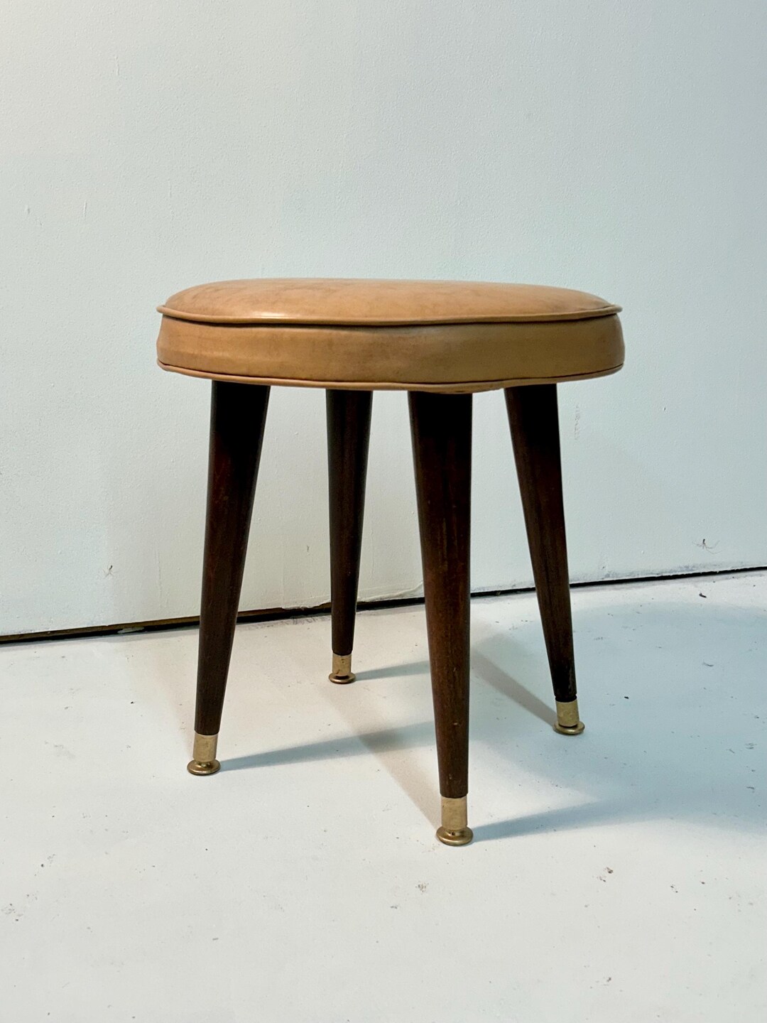 Vintage MCM Round Stool Ottoman With Conical Legs - Etsy