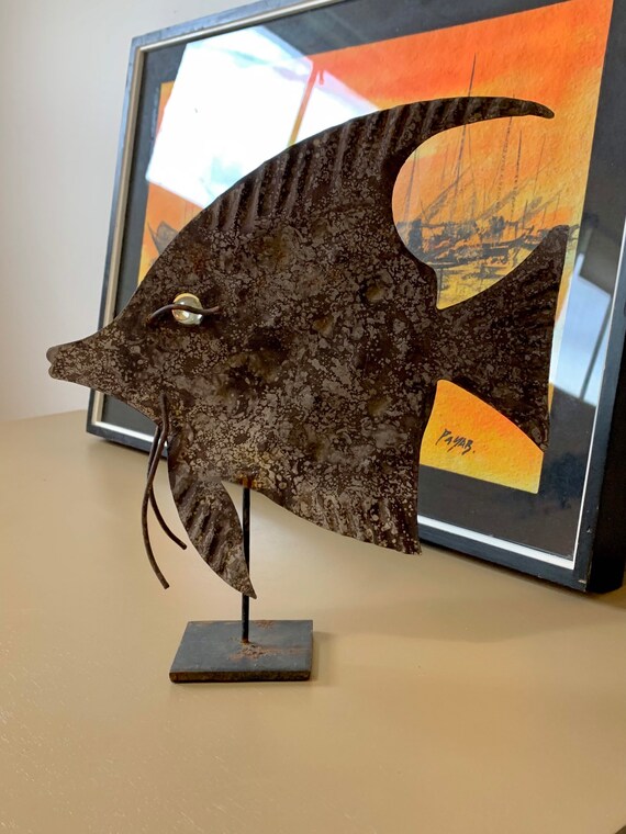 Figurines Sculpture Rustic Distressed Metal Angelfish Sculpture etna.com.pe