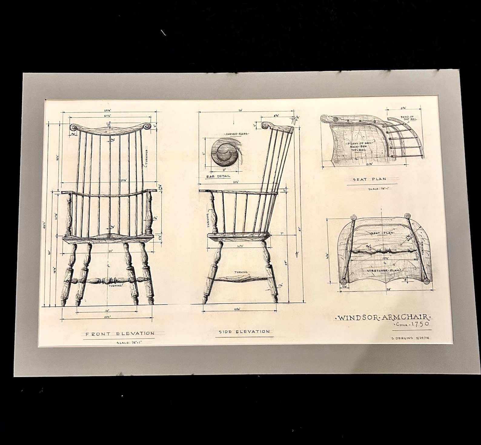Original Scale Drawing of a Windsor Chair Circa 1750 by Scott Dergins ...
