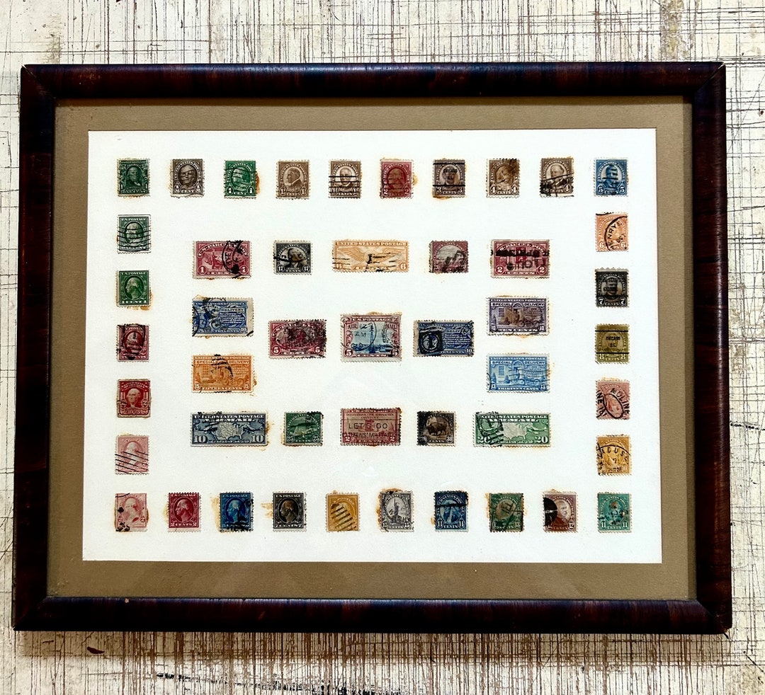 Vintage US Stamps in a Veneer Frame With Glass - Etsy