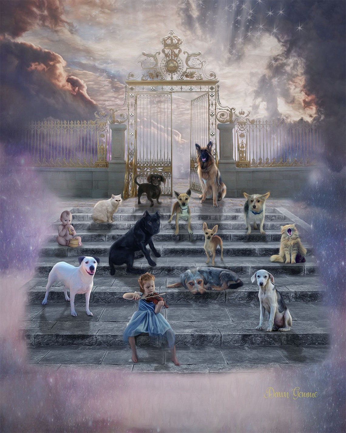 Heaven Fantasy Art Print - Dog Fantasy Artwork - Cat Fantasy Art Work ...