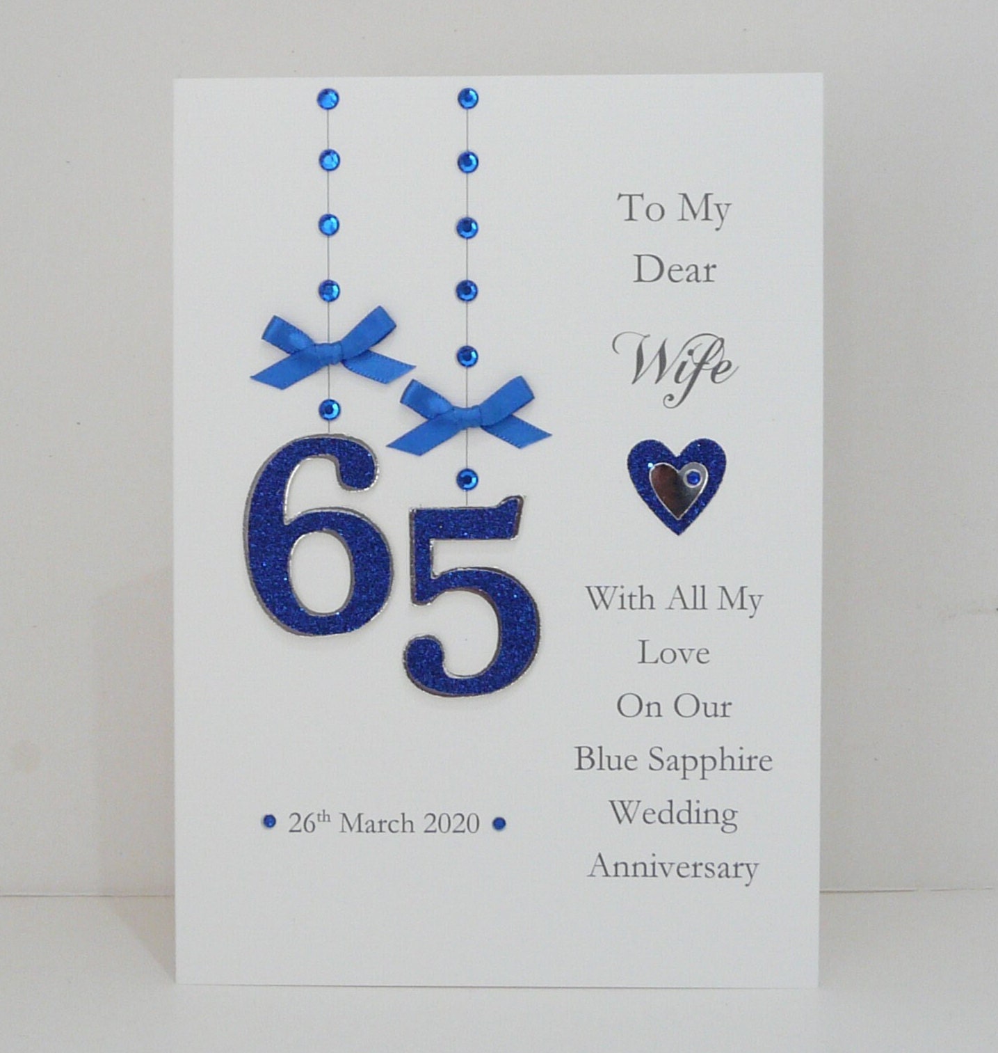 Personalised 65th Blue Sapphire Wedding Anniversary Card With | Etsy UK