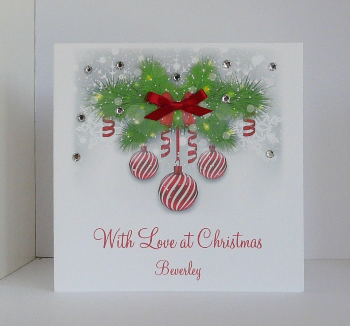 Christmas Card With Gemstones and Ribbon Bow Personalised - Etsy