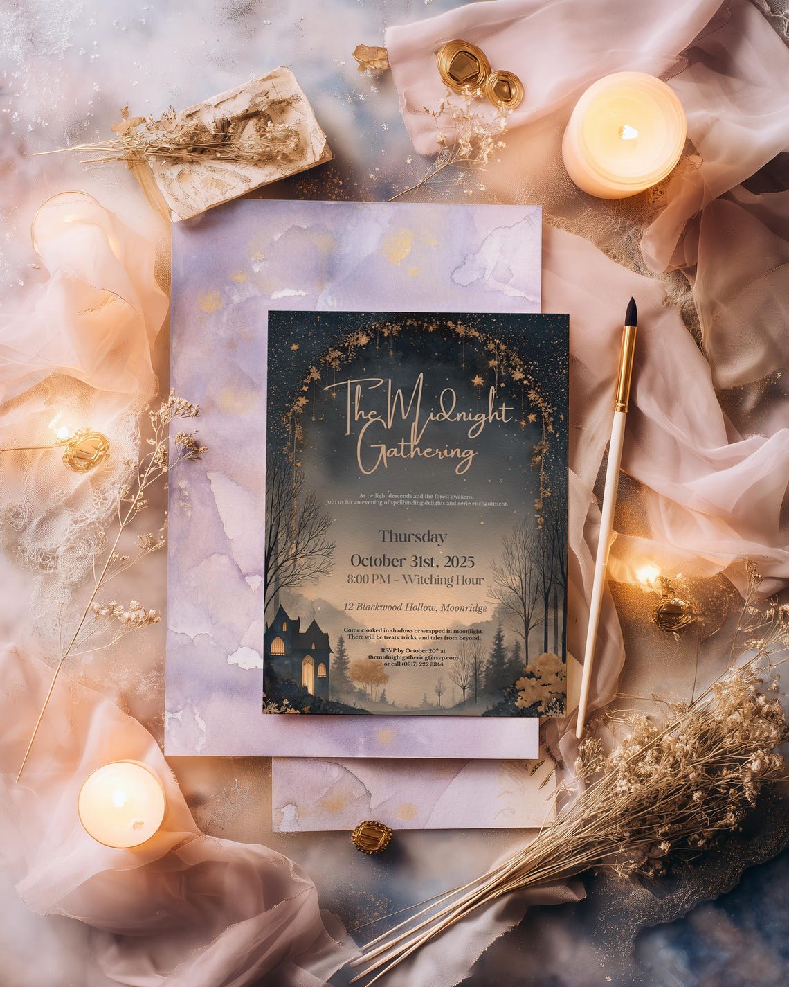 Editable Midnight Gathering Invitation: Magical, Celestial, or Gothic ...