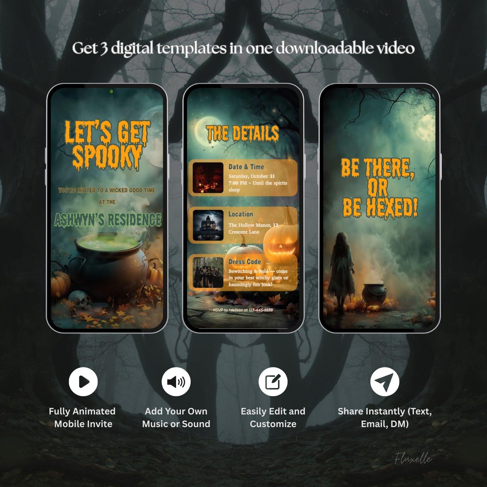 Animated Spooky Cauldron Halloween Invitation | Digital Invite (canva ...