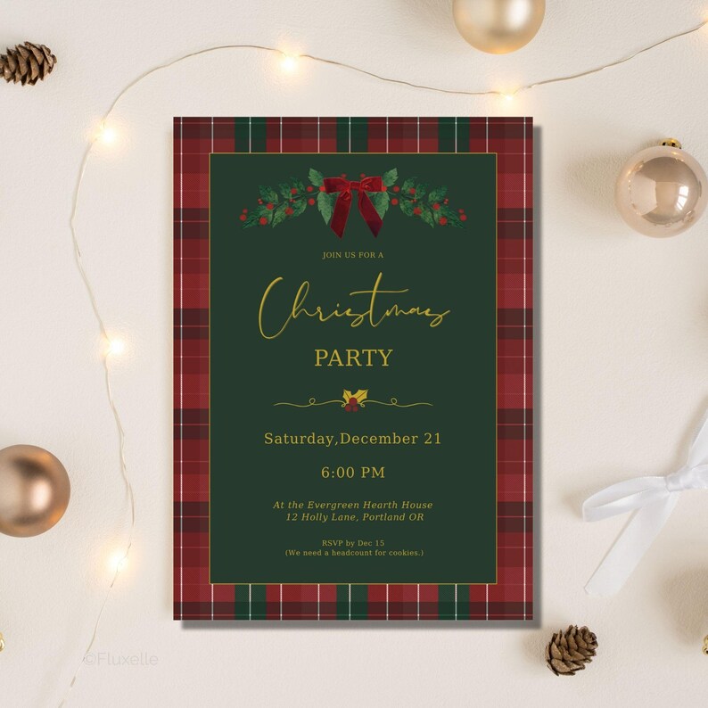Tartan Plaid Christmas Party Invitation | Editable Template (digital ...