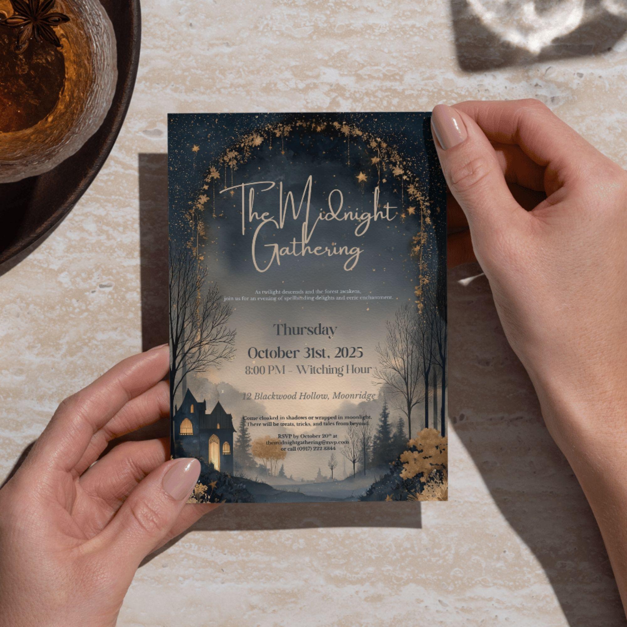 Editable Midnight Gathering Invitation: Magical, Celestial, or Gothic ...