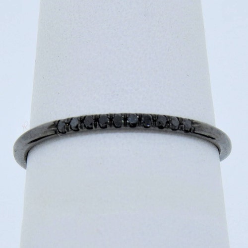 14K Solid White Gold Black Rhodium Plated 0.07ct Black Diamond | Etsy