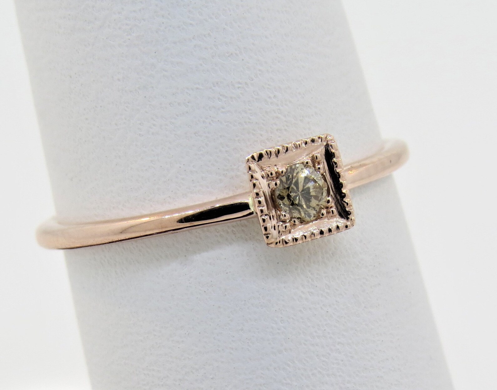 14K Rose Gold 0.09ct Champagne Diamond Square Shaped Ring - Etsy