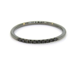 14K Solid White Gold Black Rhodium Plated 0.07ct Black Diamond Ring / Dainty Diamond Wedding ...